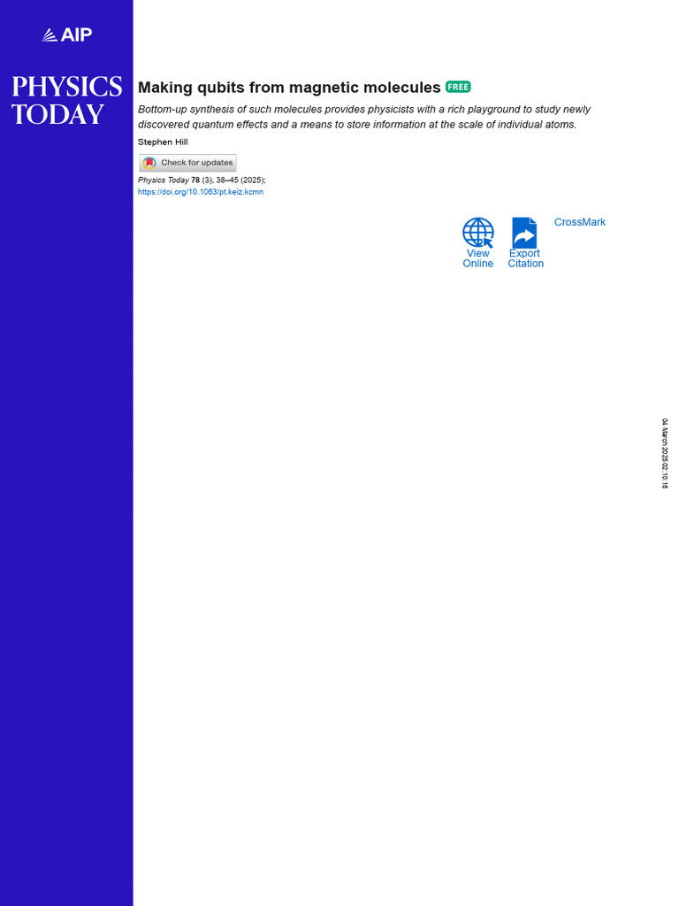 Making Qubits From Magnetic Molecules | PDF | Relaxation (Nmr) | Magnetism