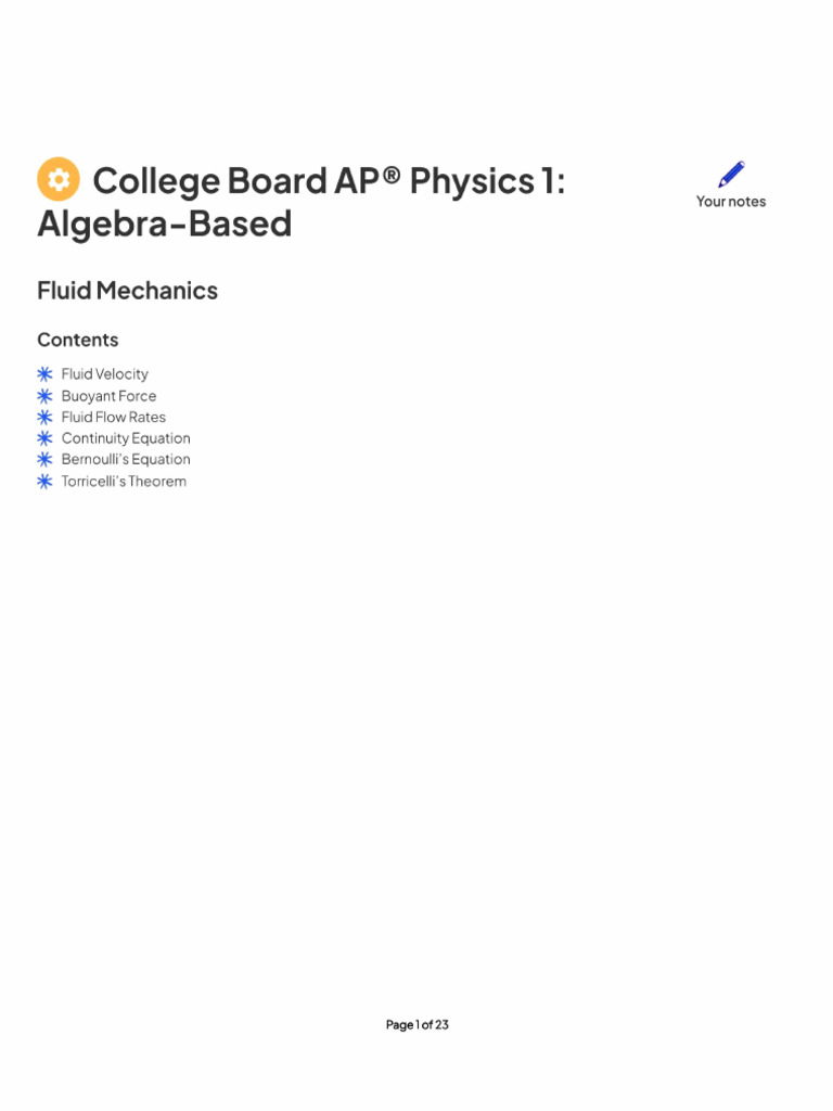 AP Physics 1 Fluid Mechanics Guide | PDF