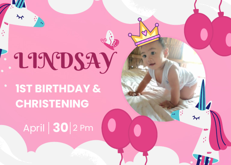 Pink Playful Birthday Invitation Landscape | PDF