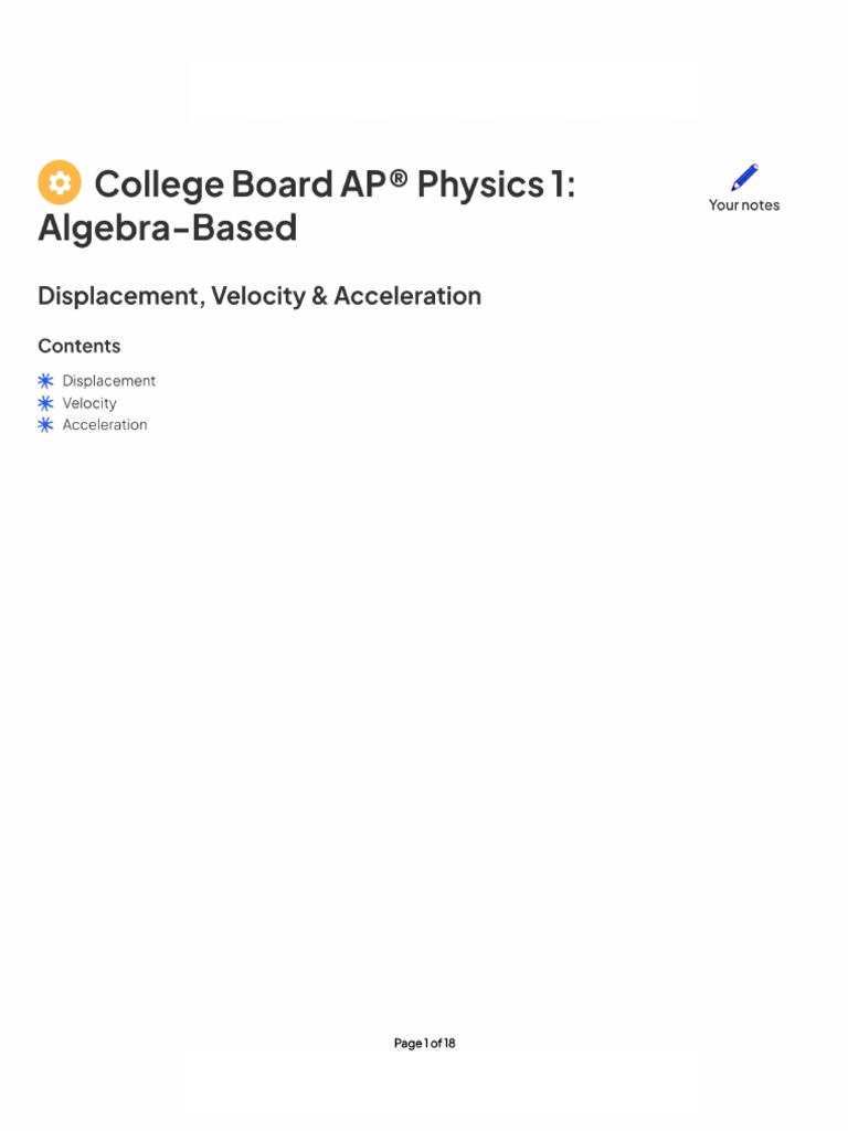 Unit 1 Section 2 - Displacement, Velocity & Acceleration | PDF