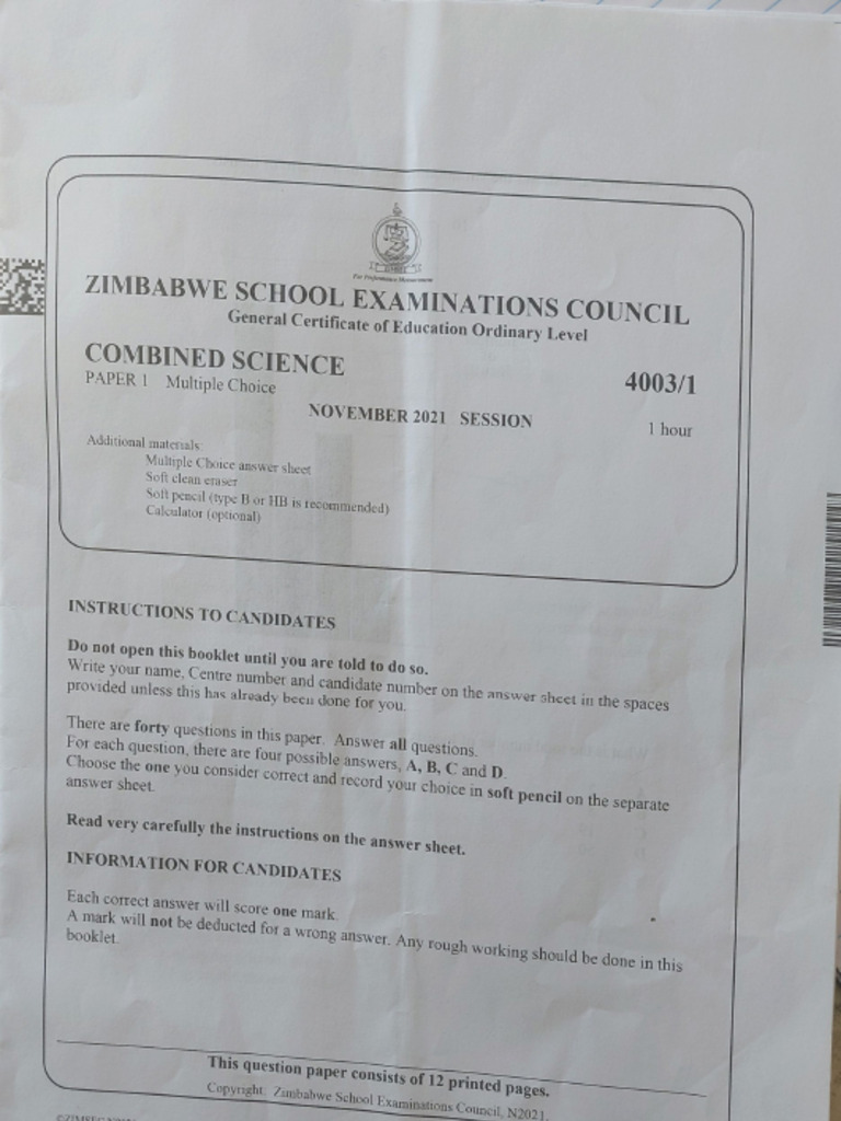 Combined Science November 2021 Paper1 | PDF