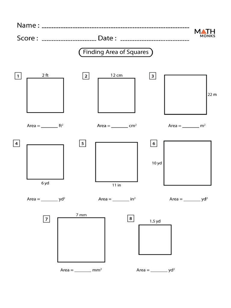 Area of Square Worksheet | PDF