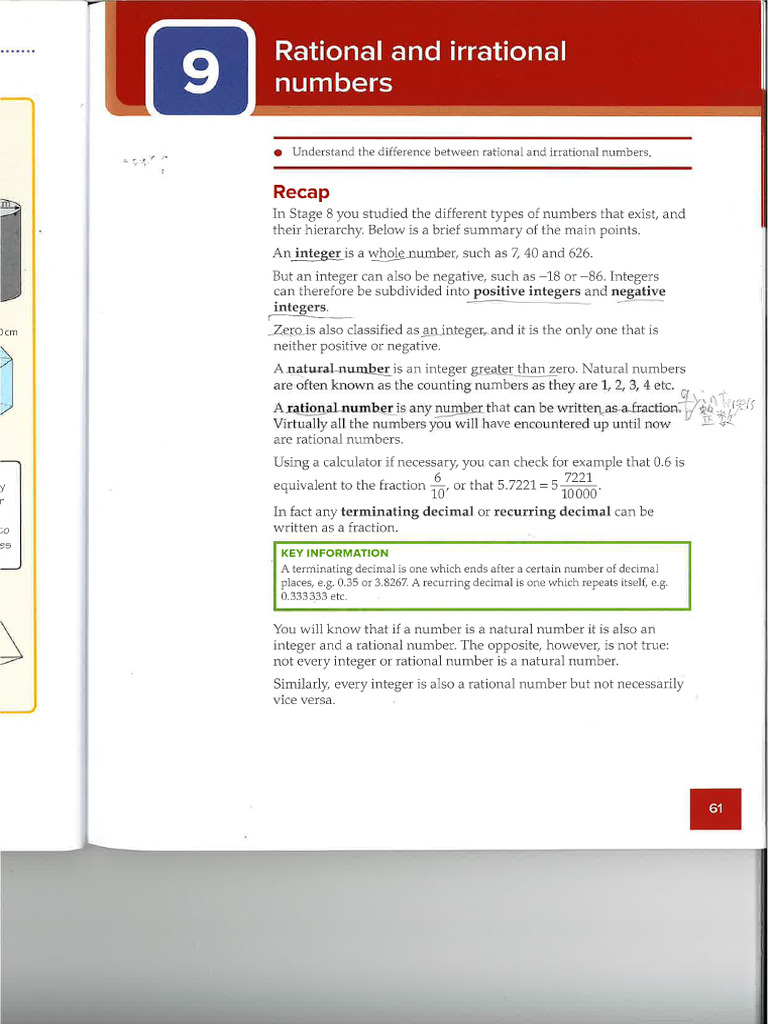 Y9 Maths - 9 Rational and Irrational Numbers (PG 61-65) - Done | PDF