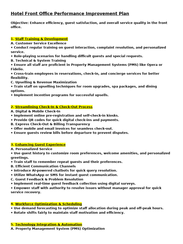 Front Office Performance Improvement Plan | PDF | Business