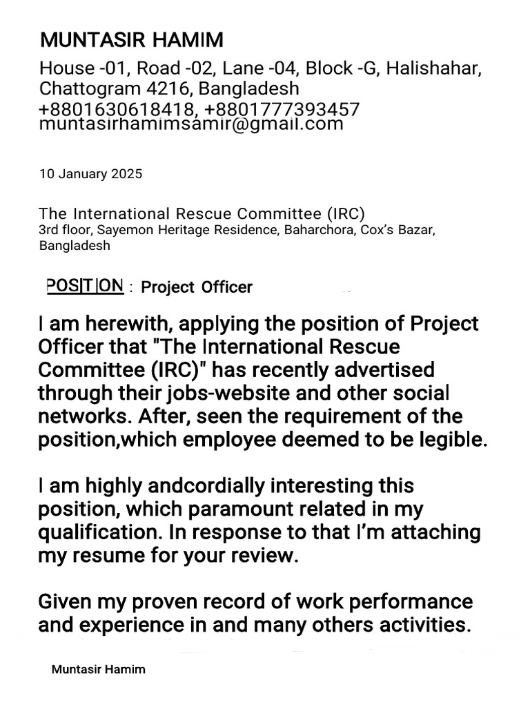 Coverletter - Officer - Irc | PDF