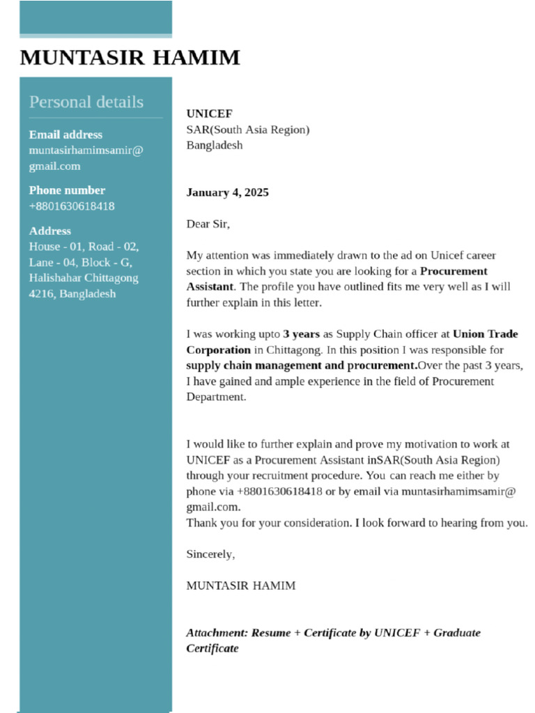 UNICEF Cover Letter | PDF