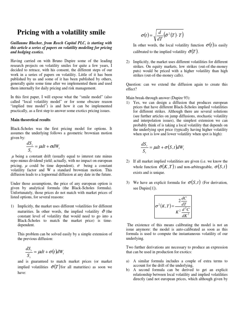 Blacher - Pricing With A Volatility Smile | PDF | Black–Scholes Model | Implied Volatility