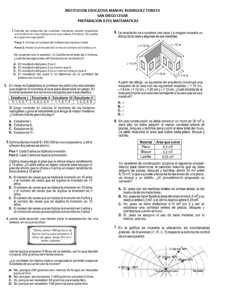 Preparacion Icfes 2025 Matemarticas Modelo 1 | PDF