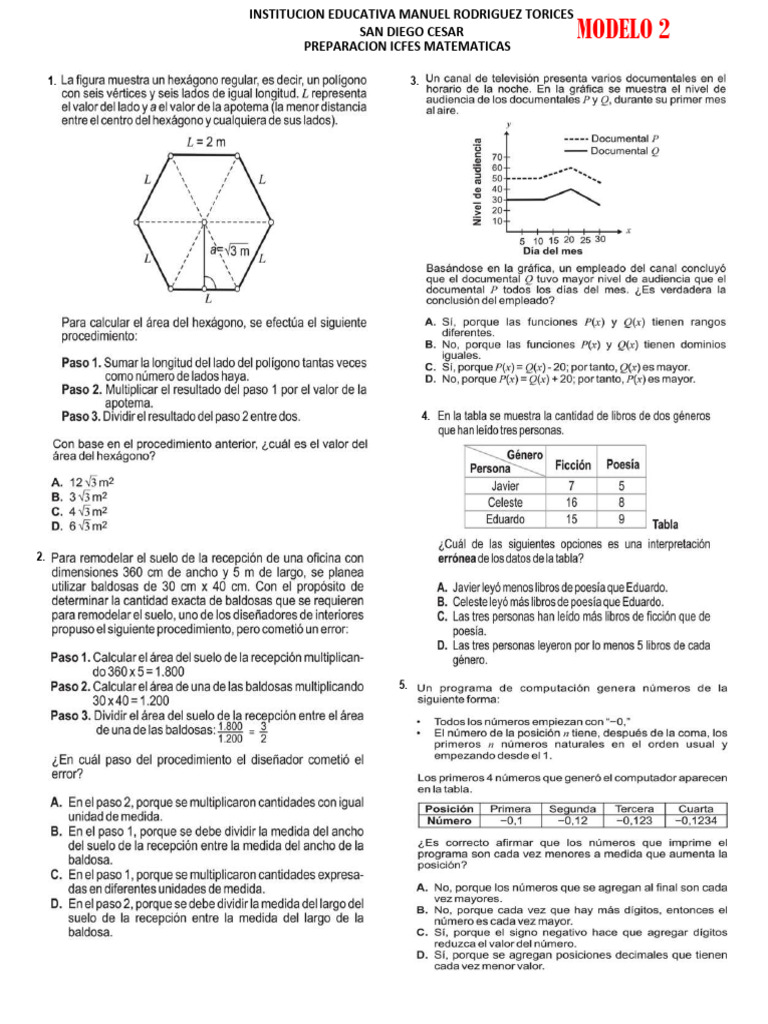 Preparacion Icfes 2025 Matematicas Modelo 2 | PDF