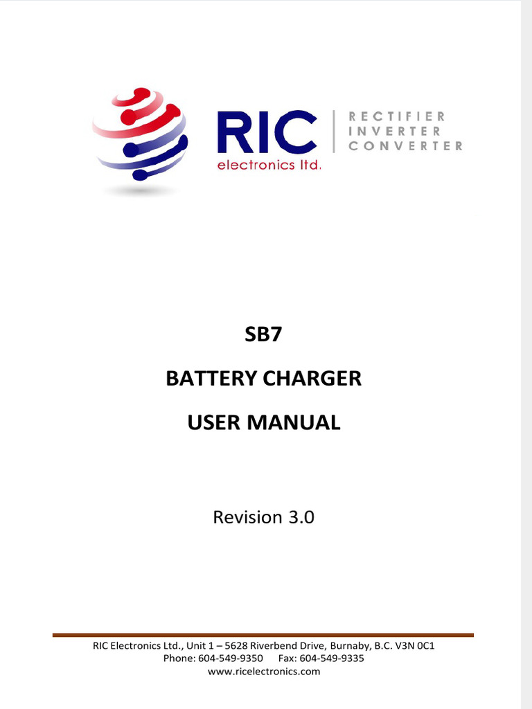Sb7 Battery Charger User Manual Rev30 | PDF | Battery Charger | Rectifier