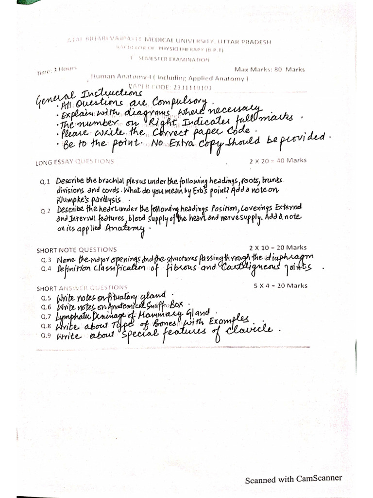 BPT 22 Batch 1st Sem Question Papers | PDF