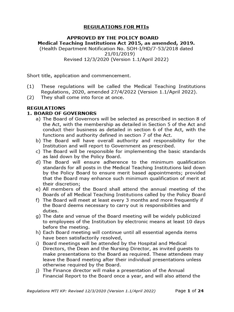 Medical Teaching Institutions Regulations | PDF | Dean (Education ...