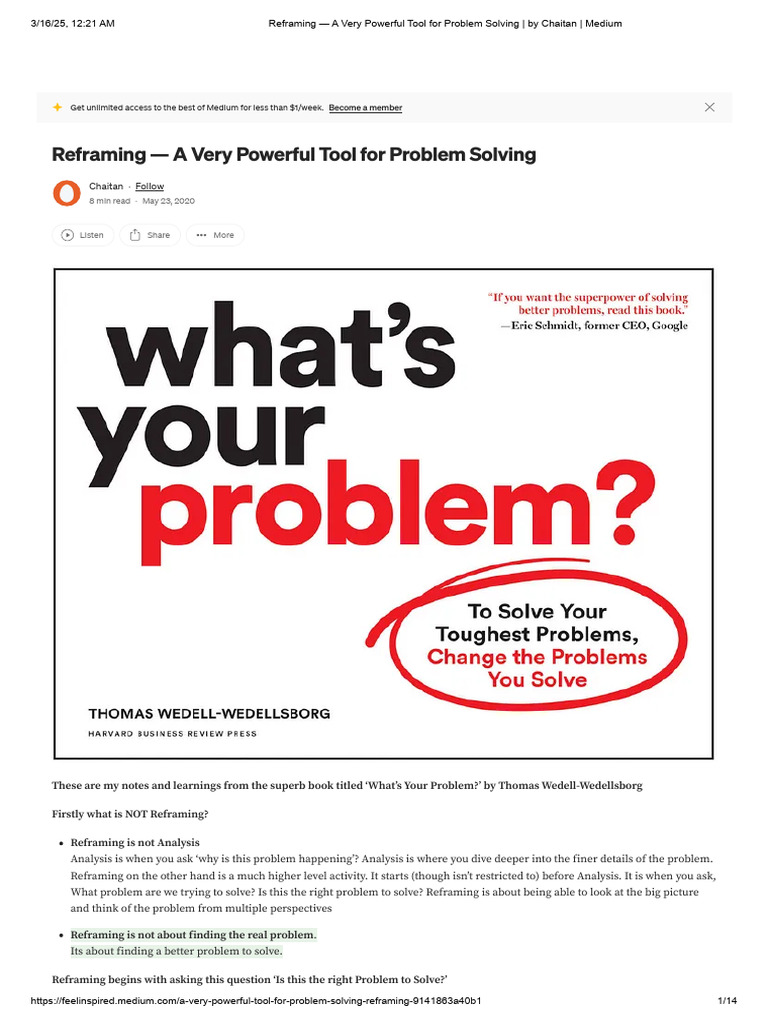 Reframing — A Very Powerful Tool for Problem Solving _ by Chaitan _ Medium | PDF | Cognition