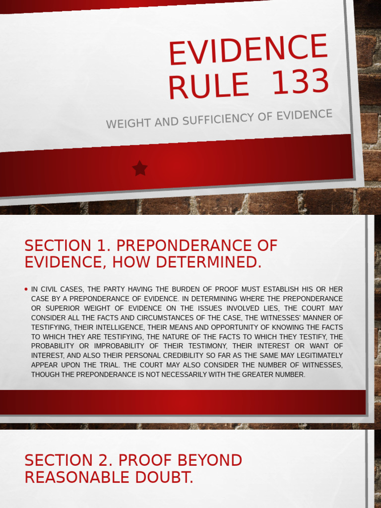 Evidence Rules 133 and 130 | PDF | Burden Of Proof (Law) | Evidence (Law)