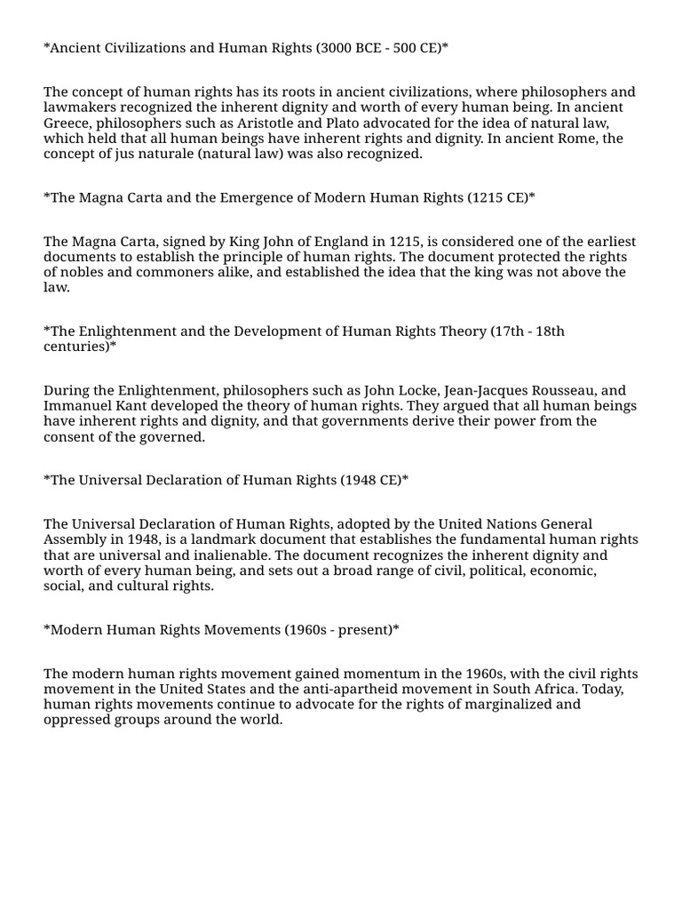 Ancient Civilizations and Human Rights (3000 BCE - 500 CE) | PDF