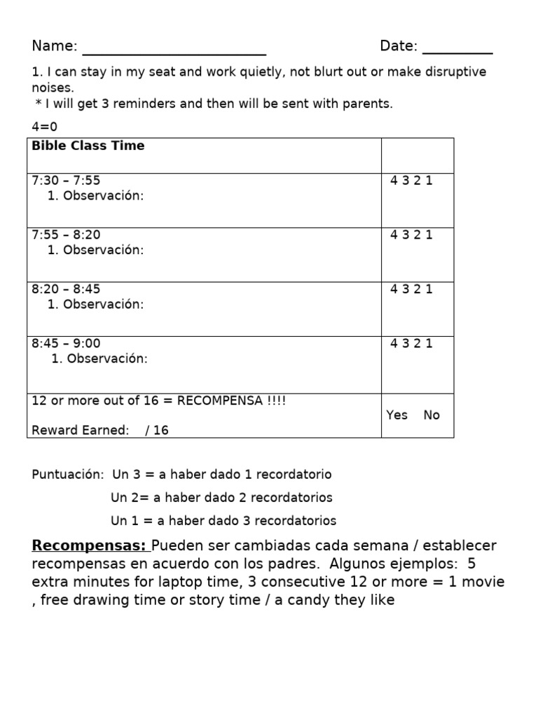 Behavior Chart Clases Biblicas 2025 | PDF
