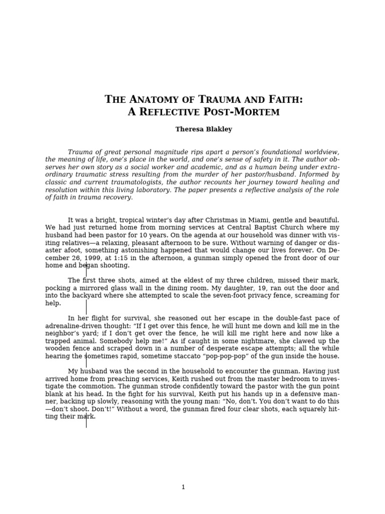 The Anatomy of Trauma and Faith Article Printed in The Journal of ...