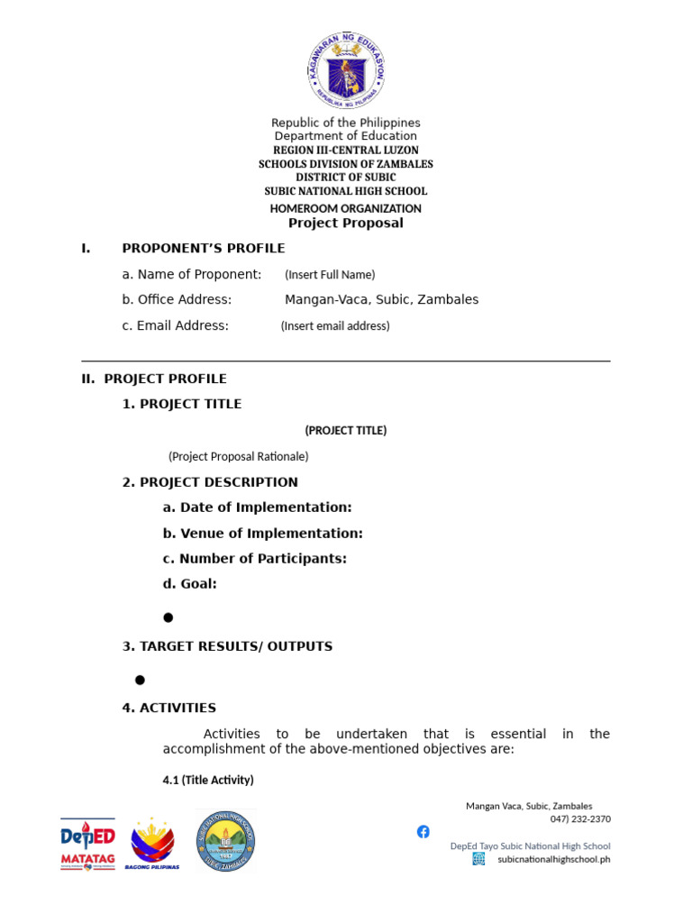 Homeroom Project-Proposal Sample 2 | PDF | Philippines