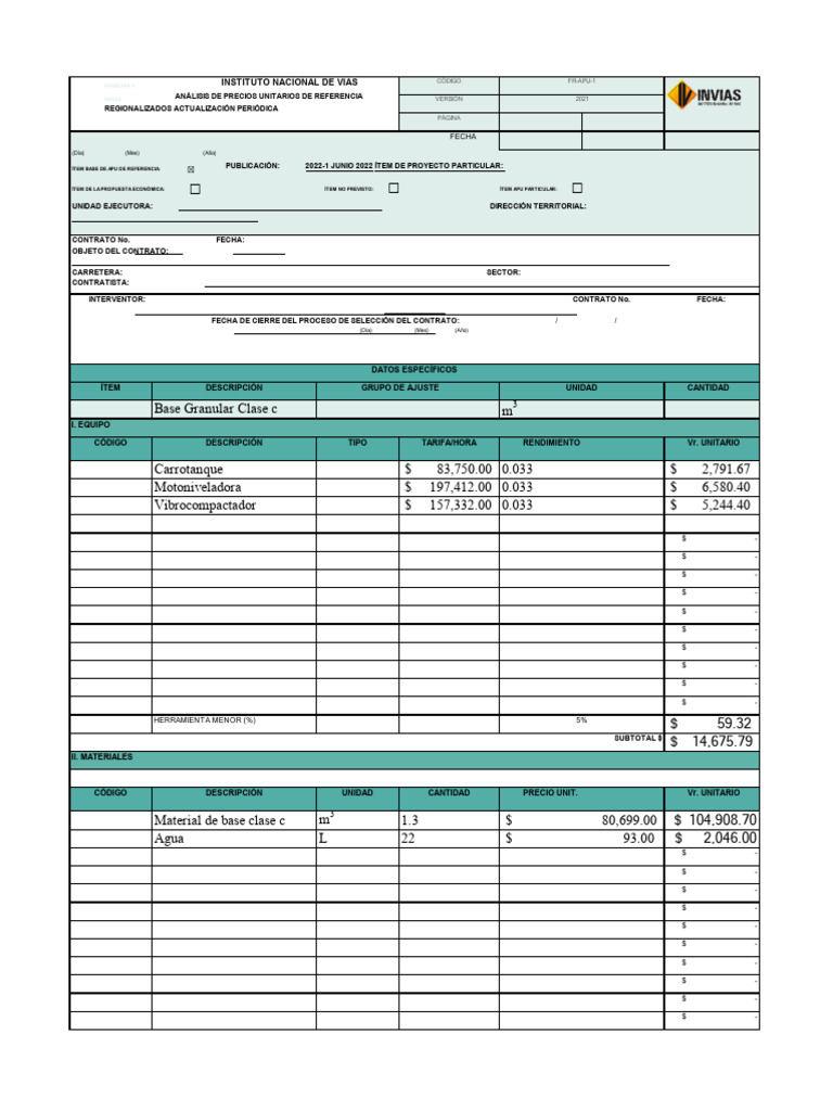 Análisis de Precios Unitarios 2022 | PDF | Hormigón