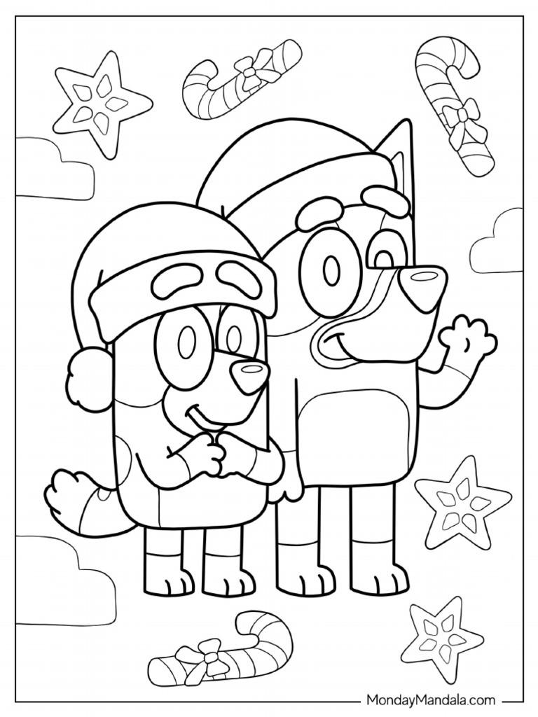 Bluey and Bingo Wearing Santa Hats On Christmas Day | PDF