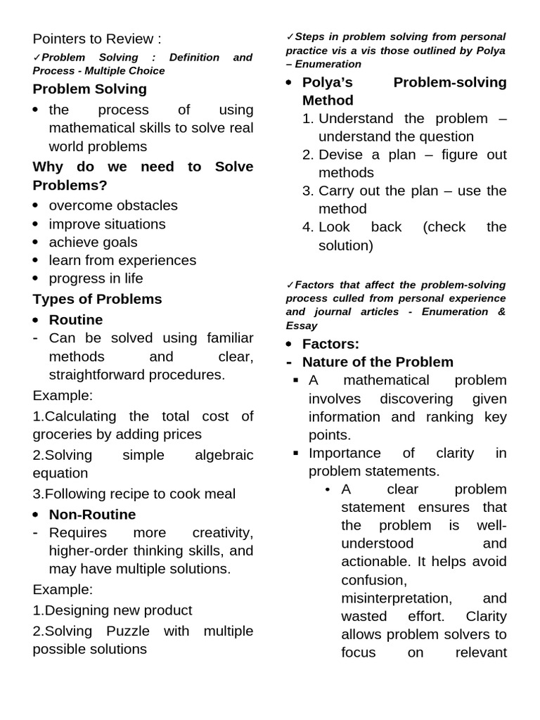 PROBLEM SOLVINGPointers To Review | PDF | Mathematics | Mathematical Model