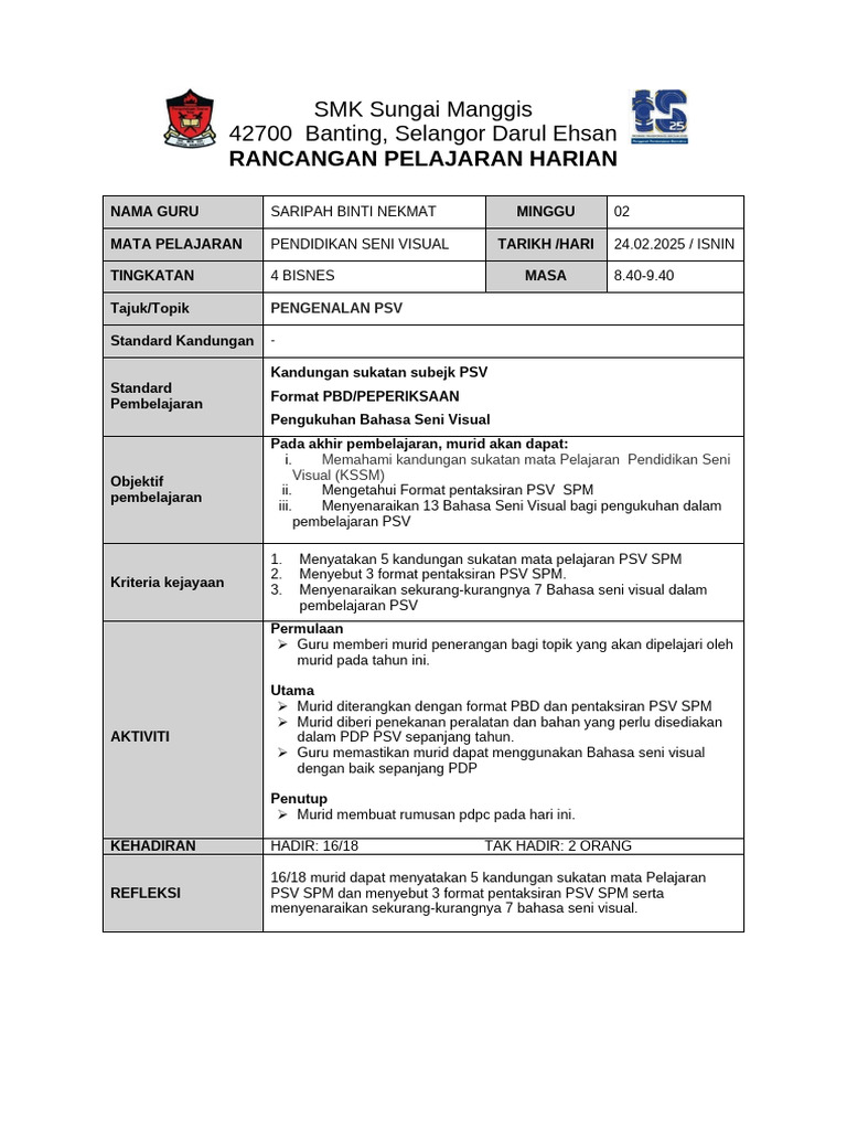 Contoh RPH PSV | PDF