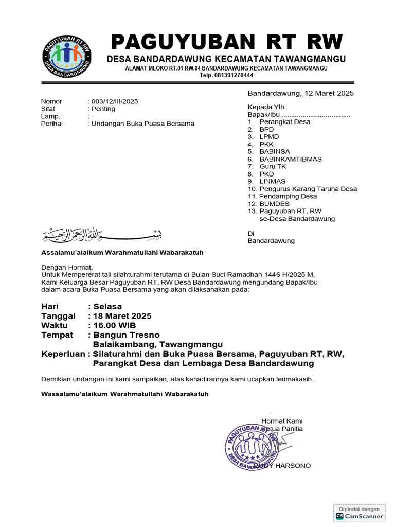 Undangan BukBer RT RW 2025 TTD Cap | PDF