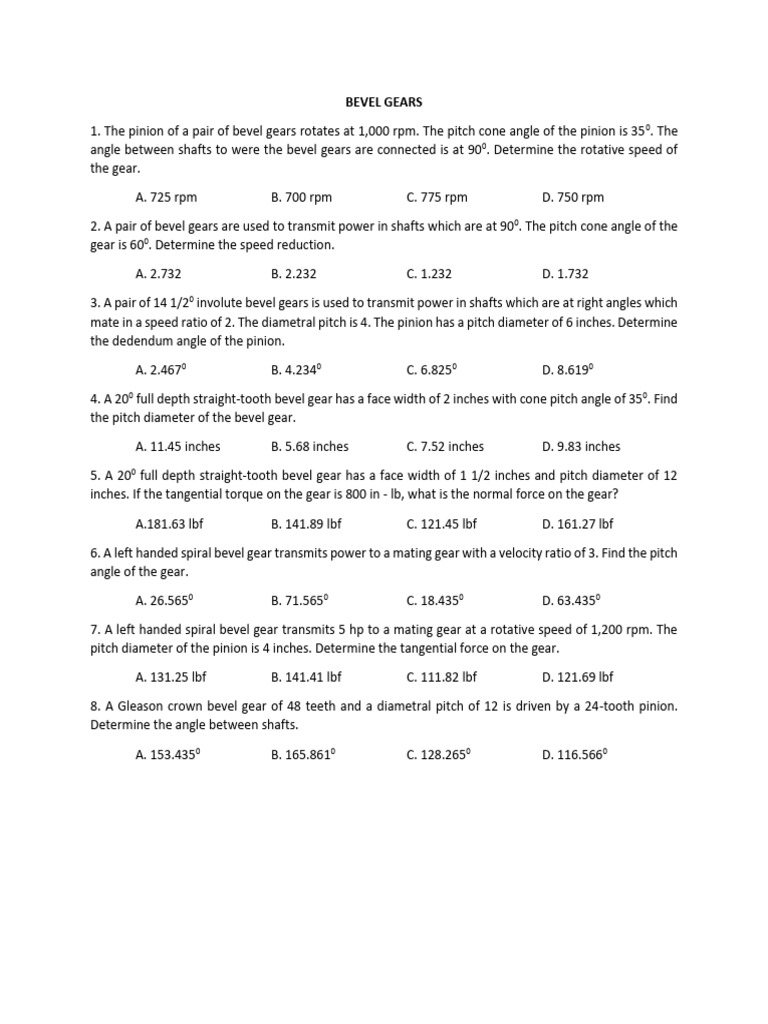 Bevel Gears Problems | PDF