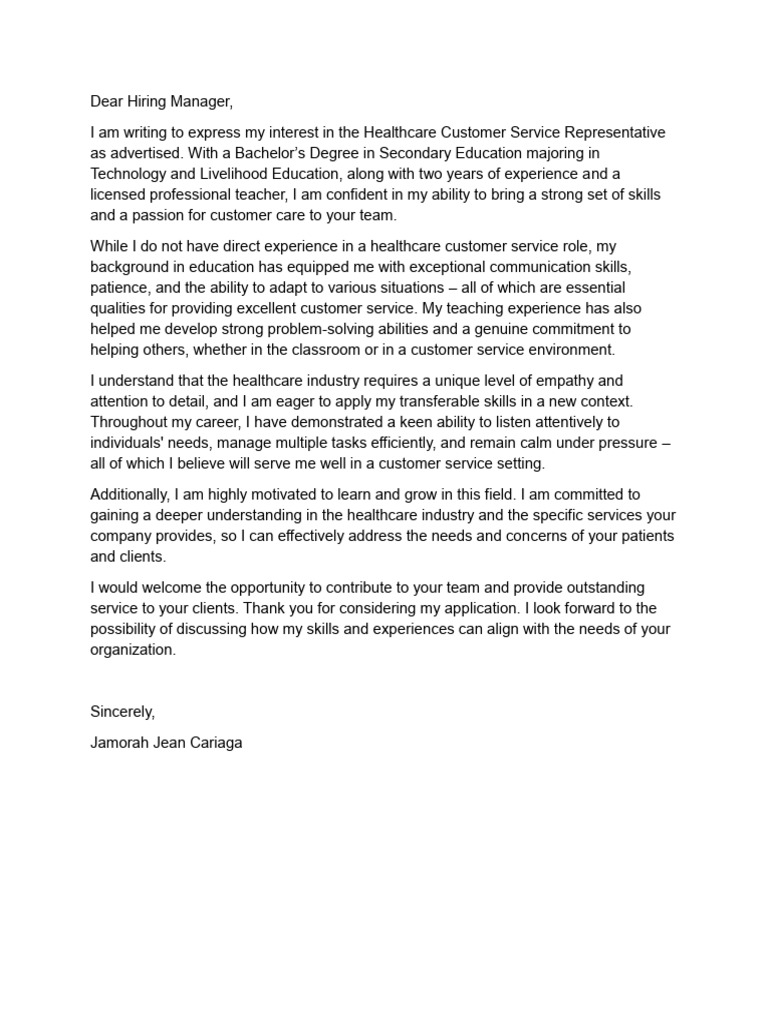 Cover Letter Healthcare CSR | PDF