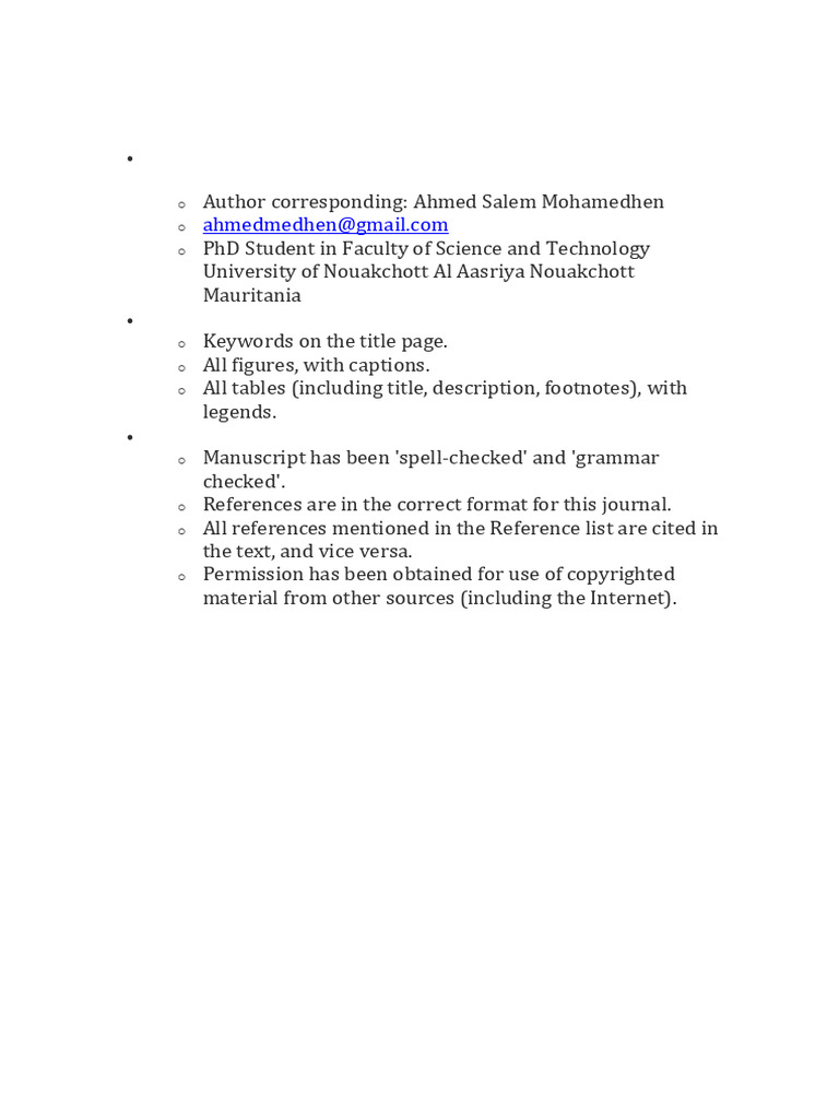 Manuscript Submission Checklist | PDF