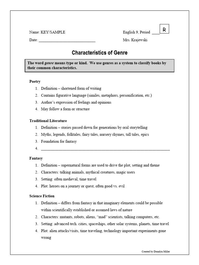 Characteristics of Genre Notes Key | PDF | Fantasy