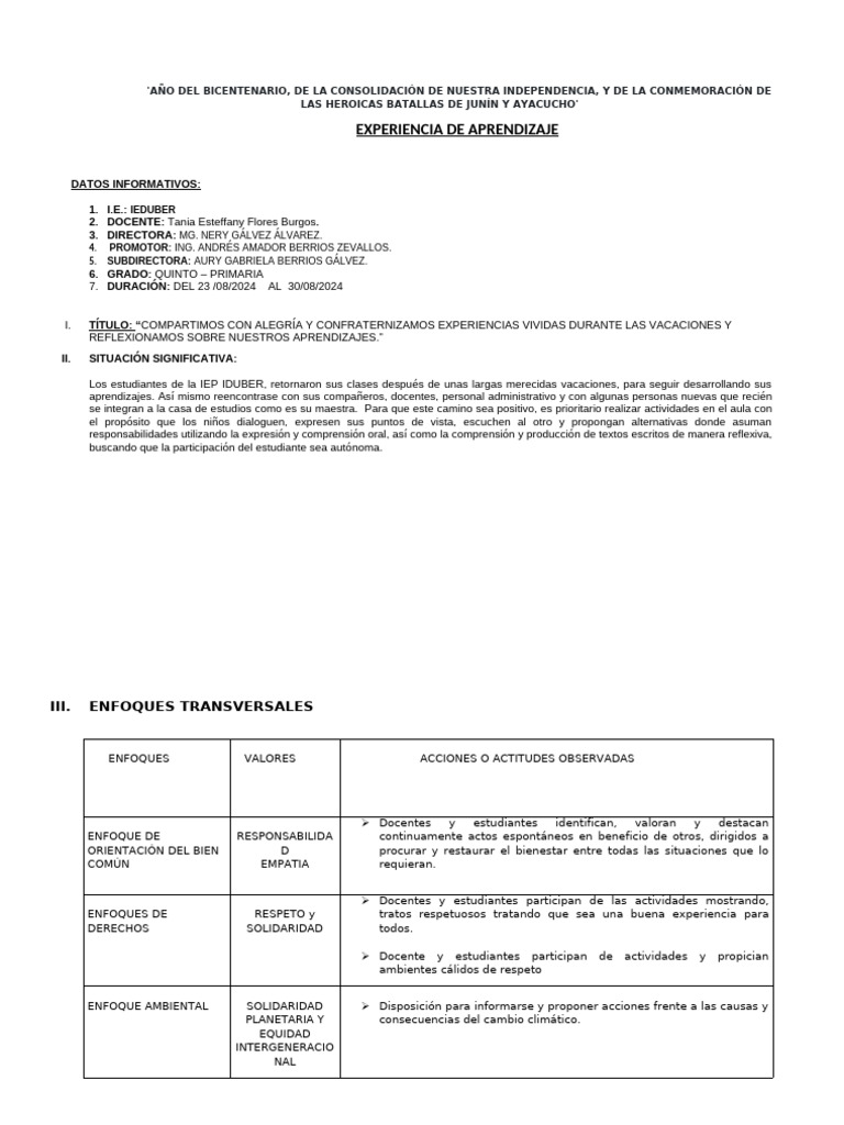 EXPERIENCIAS DE APRENDIZAJE | PDF | Aprendizaje | Matemáticas