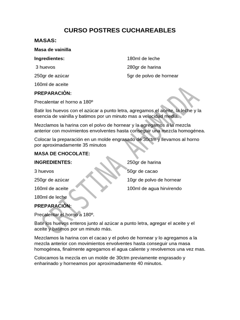 Recetas de Postres Cuchareables | PDF | Alimentos | Cocina