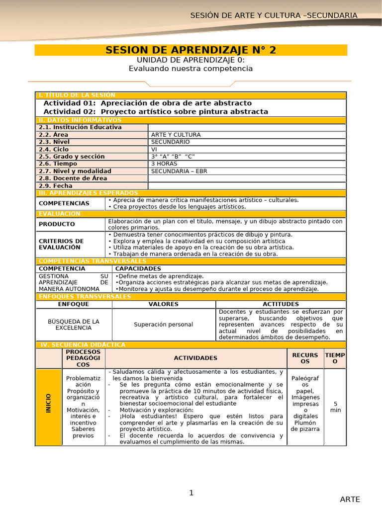 3° Sesion Actv 2. Arte y Cultura 2024 | PDF | Evaluación | Aprendizaje
