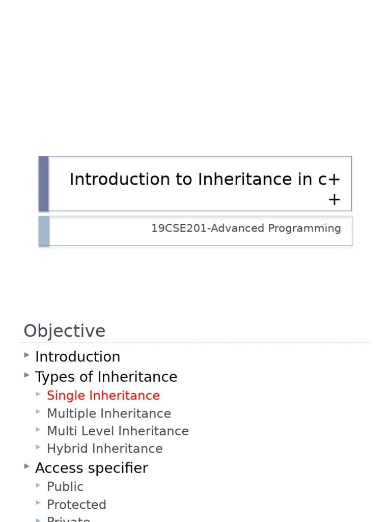 C++ Inheritance: Types & Examples | PDF | Inheritance (Object Oriented ...