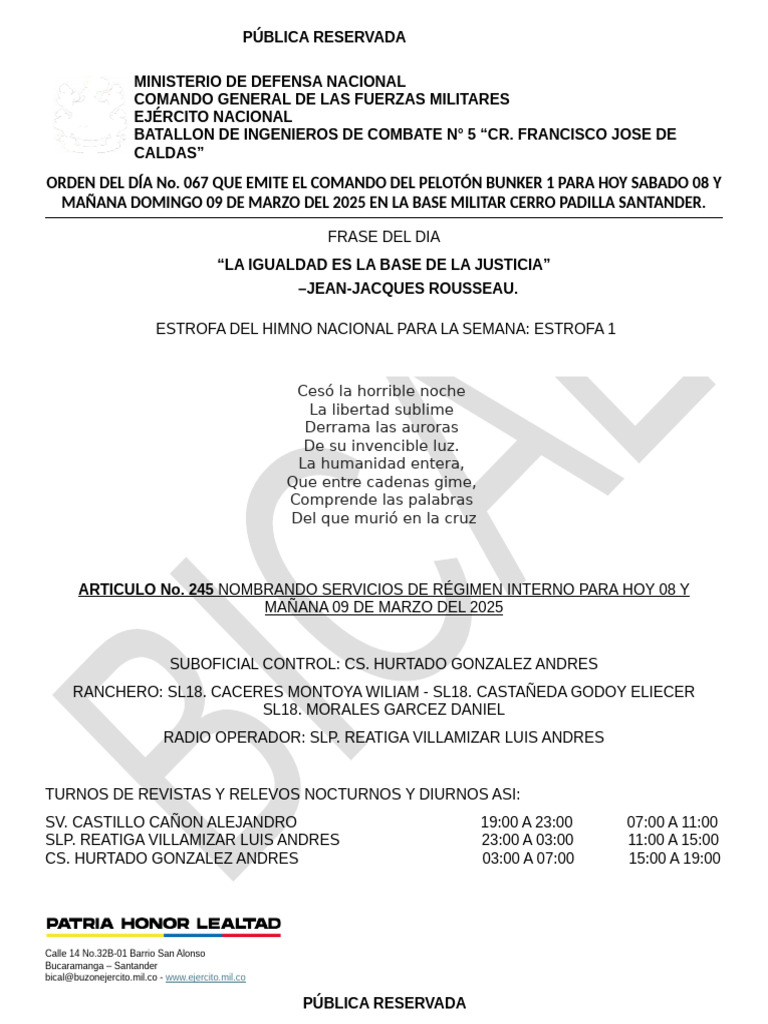 Orden Del Dia 067 | PDF | Armas de proyectiles | Ciencia militar