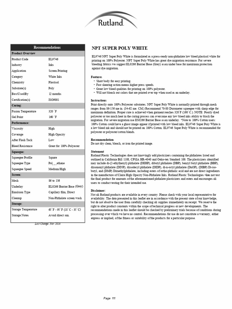 TDS El9746 NPT Super Poly White | PDF | Polyester | Dyeing