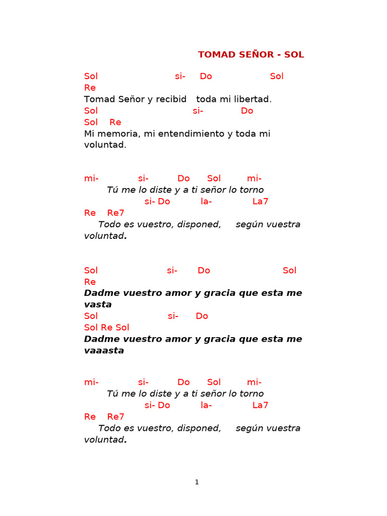 Acordes Tomad Señor SOL+ | PDF