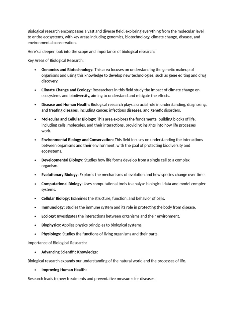 Biological Research Encompasses A Vast and Diverse Field | PDF ...