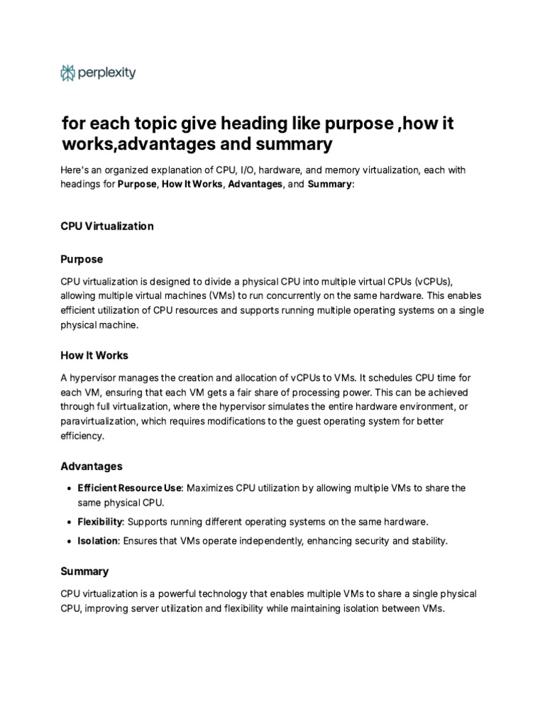 for each topic give heading like purpose ,how it works | PDF | Virtual ...