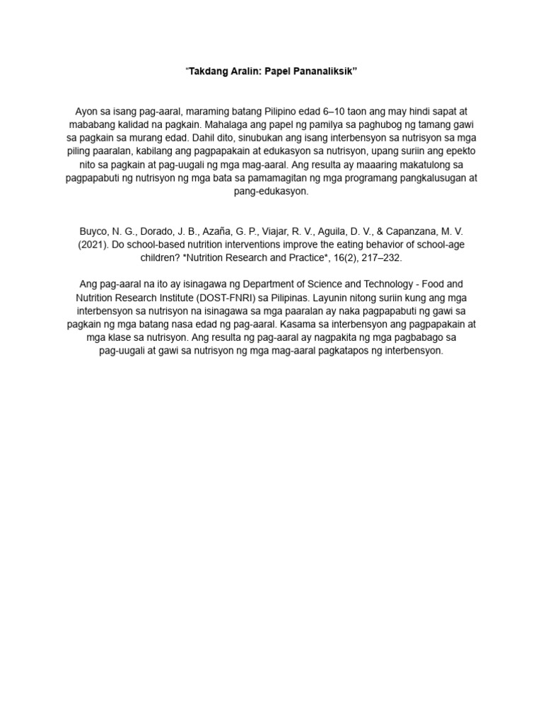 Takdang Aralin: Papel Pananaliksik" | PDF