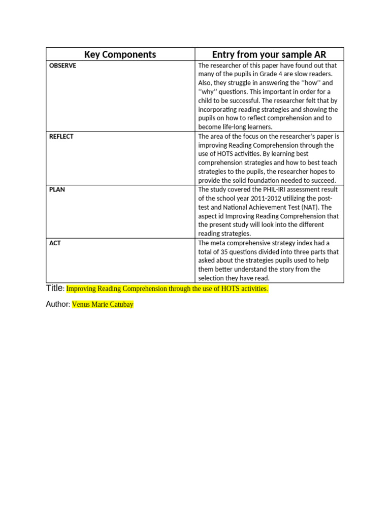 Enhance Reading Comprehension with HOTS | PDF | Reading Comprehension ...