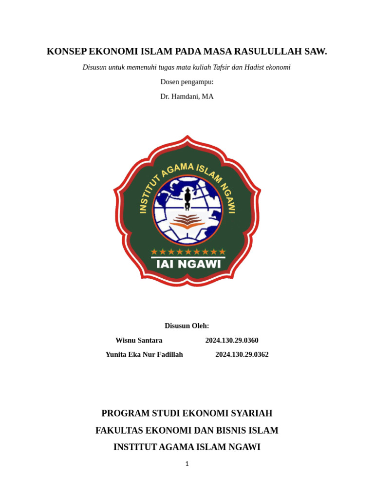 Konsep Ekonomi Islam Pada Masa Rasulullah Saw | PDF