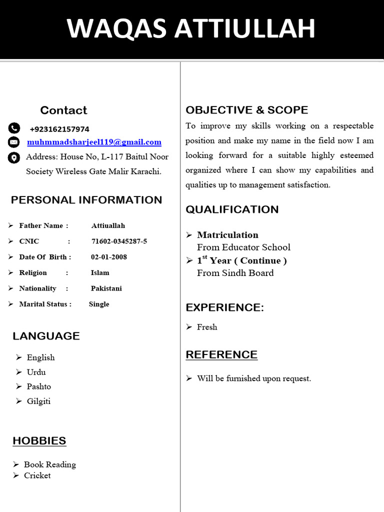 WAQAS ATTIULLAH ( Cv ) | PDF