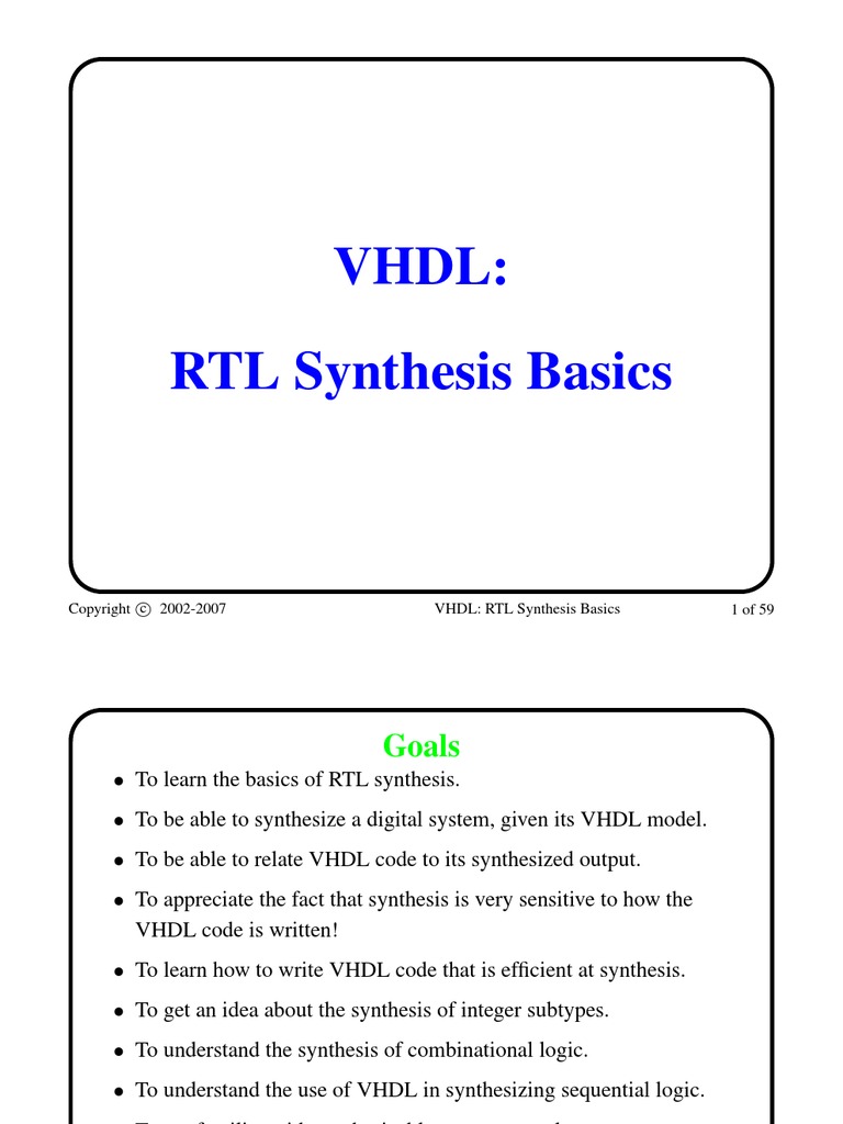 VHDL RTL Synthesis Basics | PDF | Vhdl | Logic Synthesis
