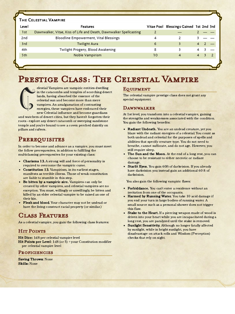 Celestial Vampire Prestige Class - The Homebrewery | PDF | Vampires