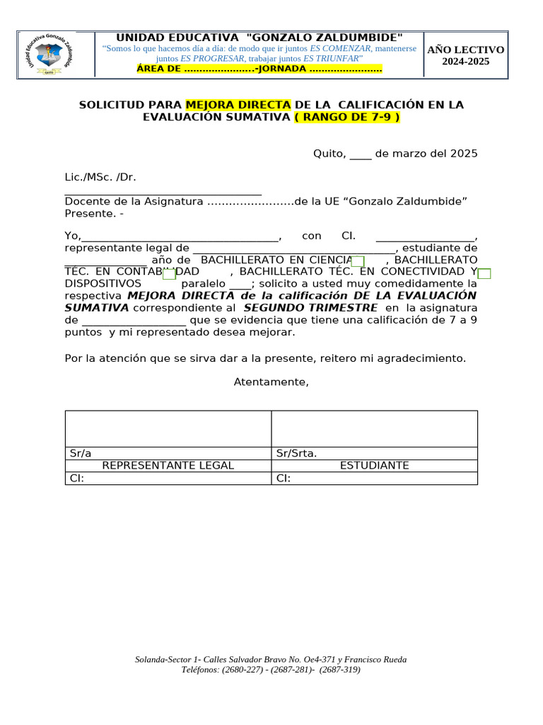 Formato Solicitud Evaluacion de Mejora 2024-2025 | PDF