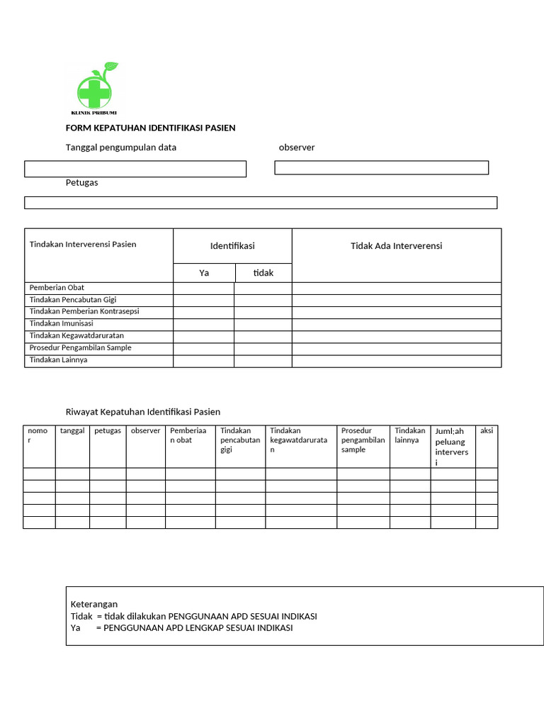 Form Kepatuhan Identifikasi Pasien | PDF