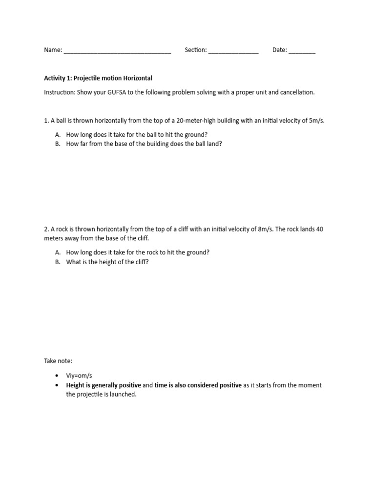 Activity Projectile Motion Pdf