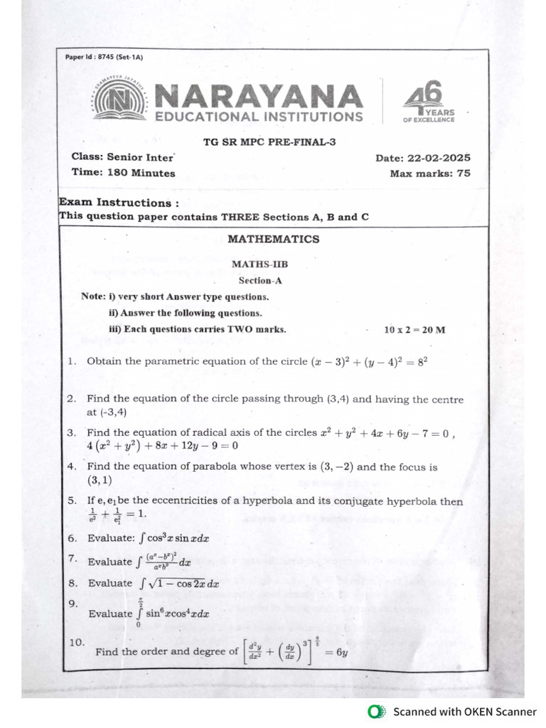 PF - 3 Maths 2B QP | PDF